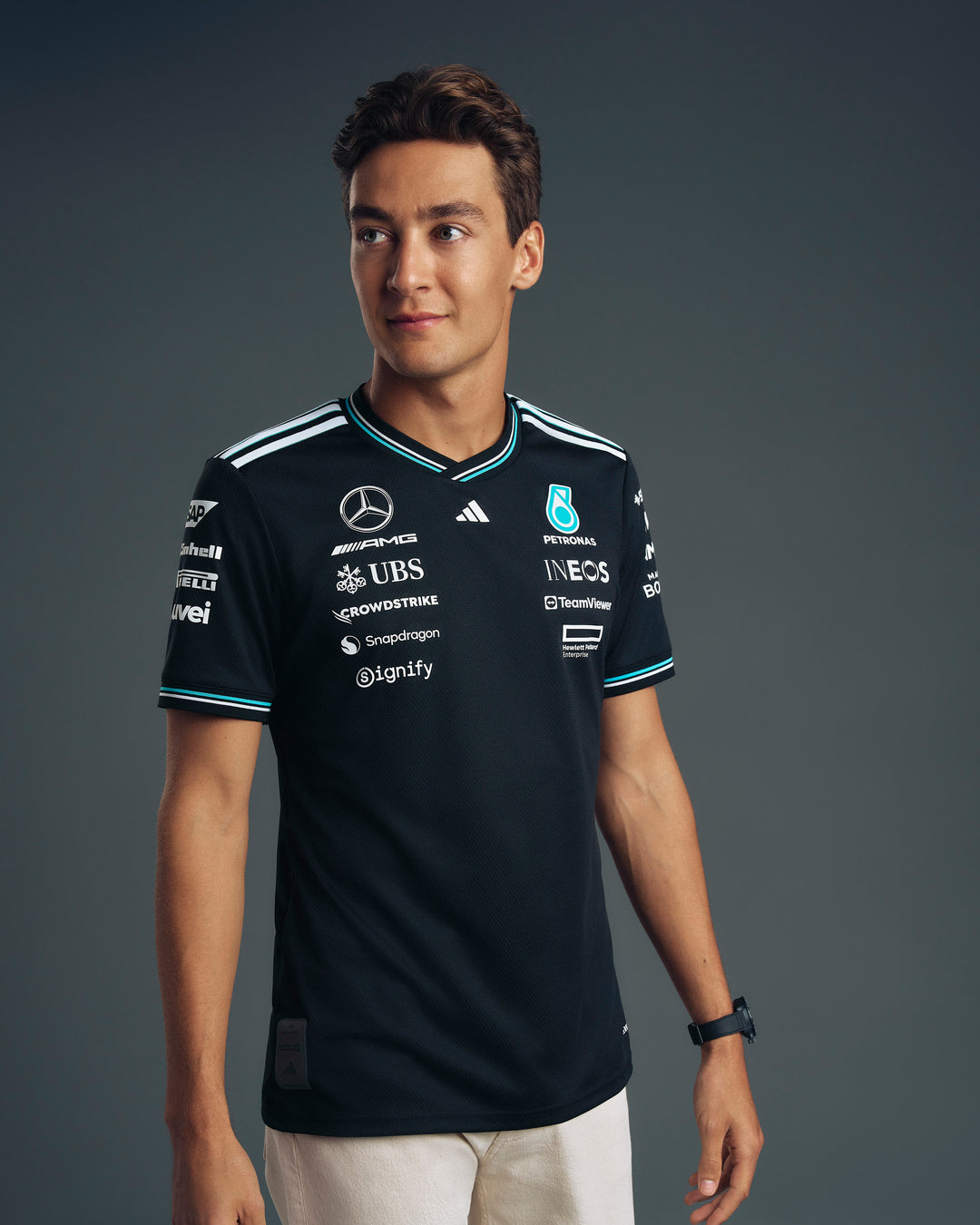 Mens 2025 Authentic Driver Tee Black | Official Mercedes-AMG PETRONAS F1 Team Store