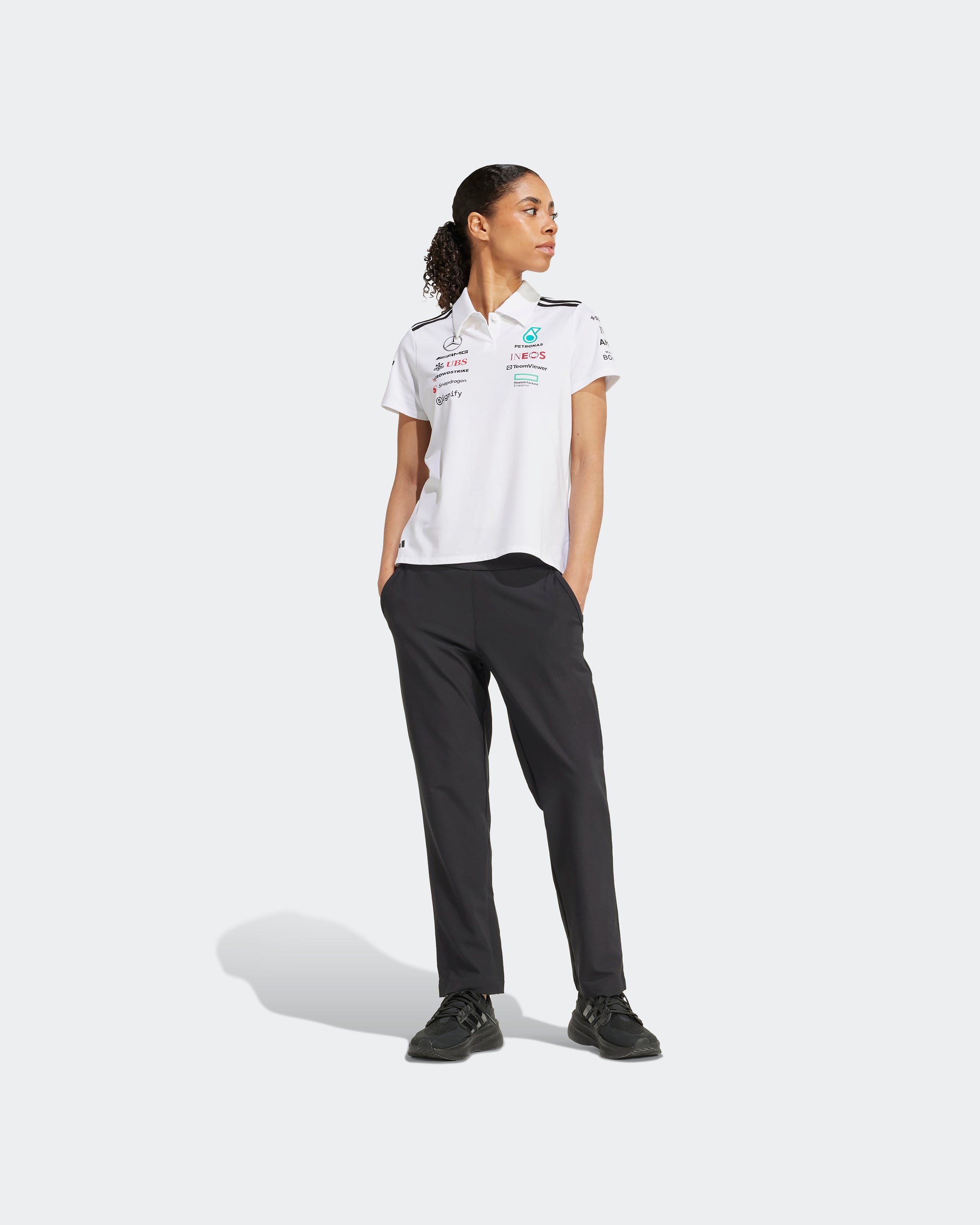 Womens 2025 Team Polo White | Official Mercedes-AMG PETRONAS F1 Team Store